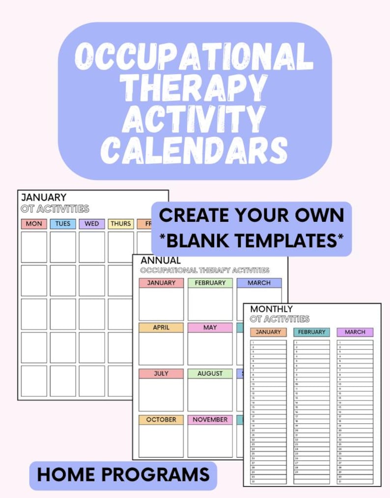 Occupational Therapy Activity Calendars *daily, Monthly & Yearly* OT ...
