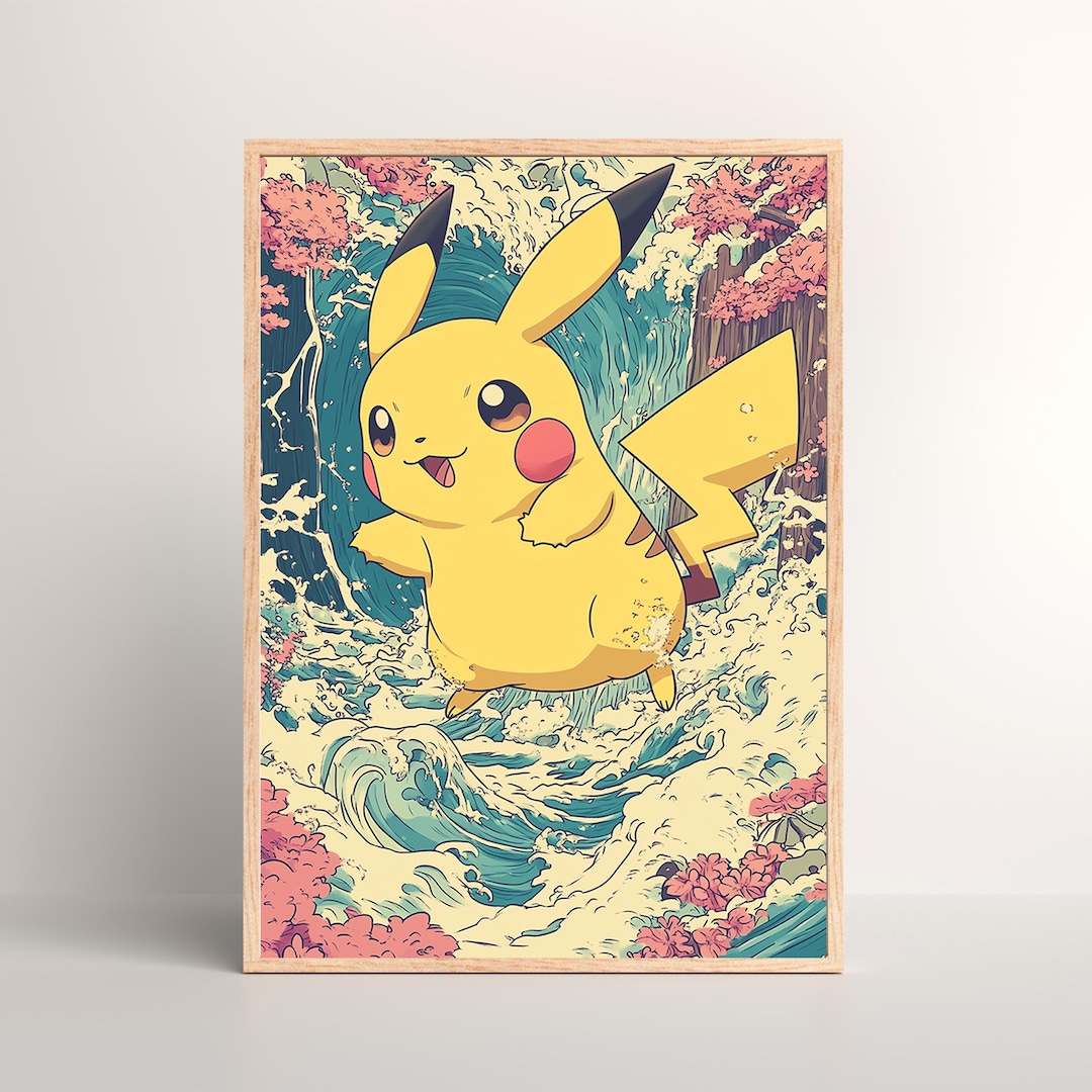 Pikachu Kanagawa Wave Poster – Pokémon Wall Art, Japanese Style Anime ...