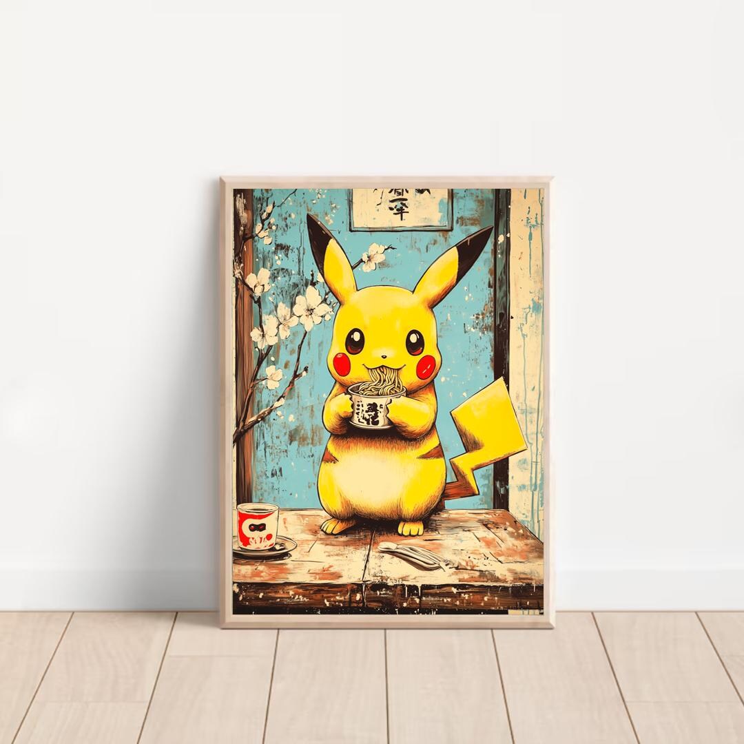 Pikachu Ramen Poster - Kawaii Anime Wall Art - Japanese Style Pokémon ...