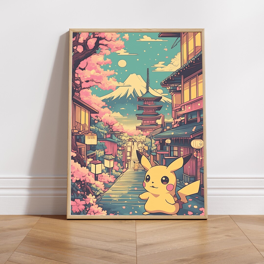Pikachu Poster With Mt. Fuji and Sakura | Pokémon Wall Art | Japanese ...