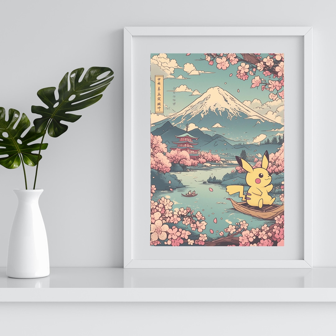 Pokemon Poster: Anime Tapestry Pikachu, Sakura & Mount Fuji Japandi ...