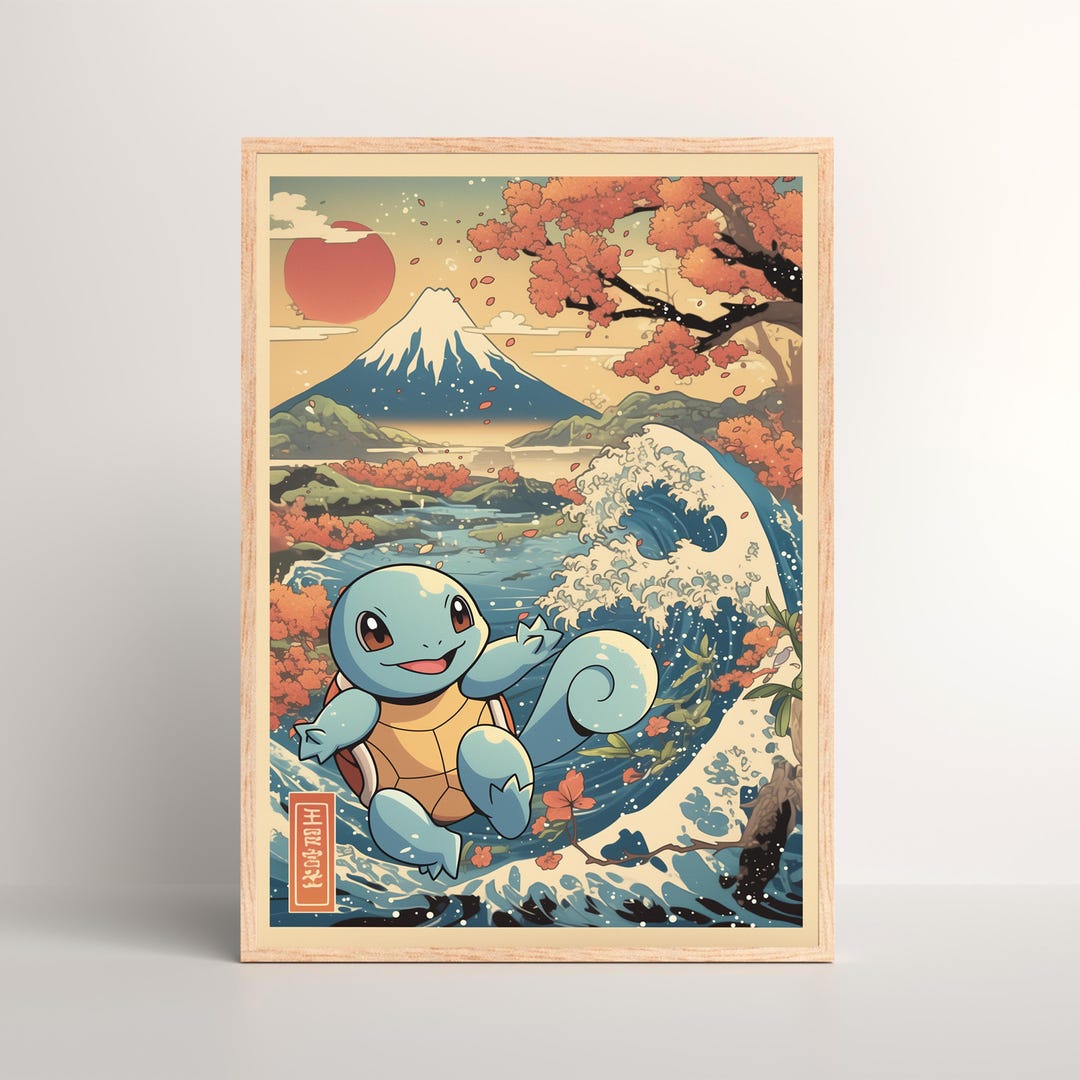 Squirtle Pokémon Digital Poster – the Great Wave Ukiyo-e Art – Anime ...
