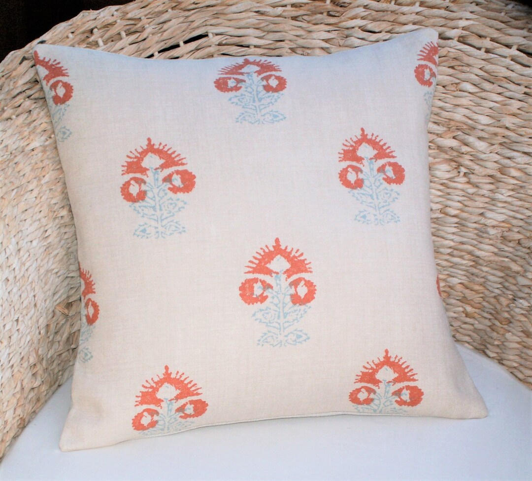 Kate Forman Iona Orange Cushion Cover, UK Designer Linen, Indian Block ...