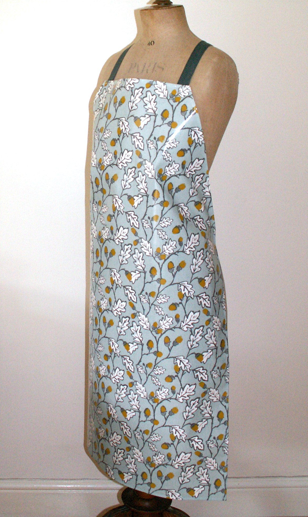 Acorns PVC / Oilcloth Apron Duck Egg & Grey Full Length - Etsy