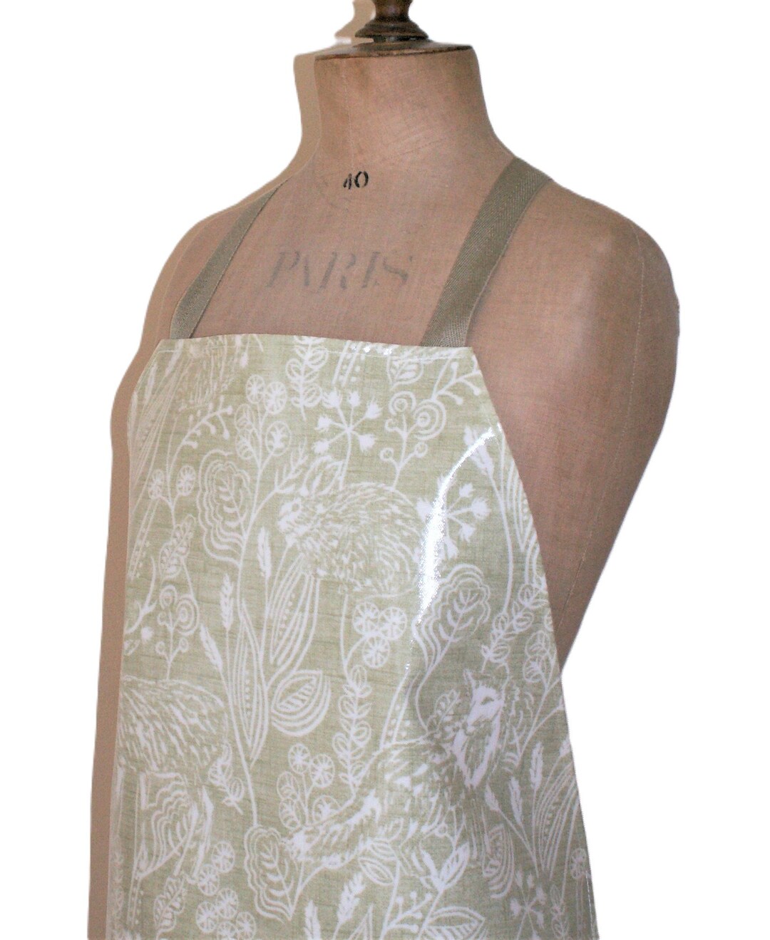 Countryside PVC / Oilcloth Apron, Sage Green Full Length Adult, Wipe ...