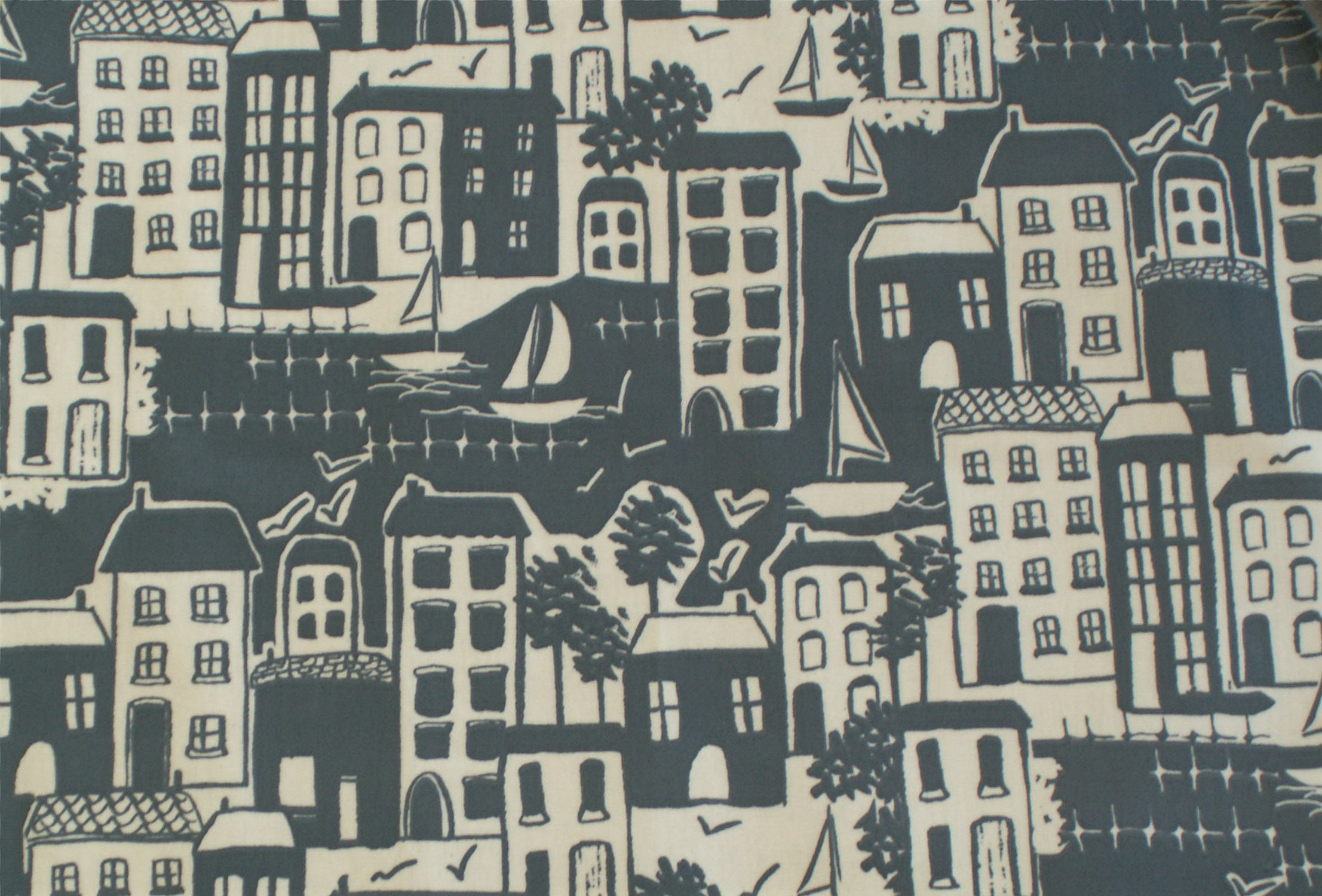 Blue & White Quayside Houses PVC / Oilcloth Apron - Full Length Adult ...