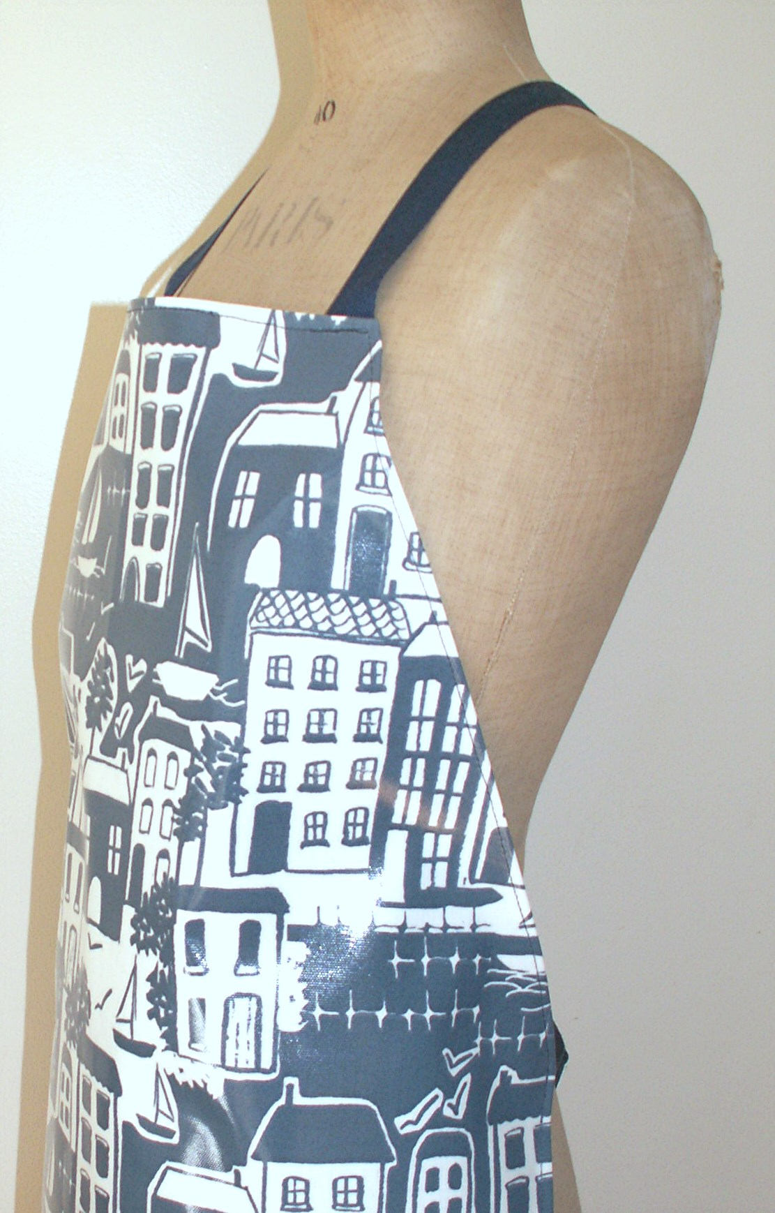 Blue & White Quayside Houses PVC / Oilcloth Apron - Full Length Adult ...
