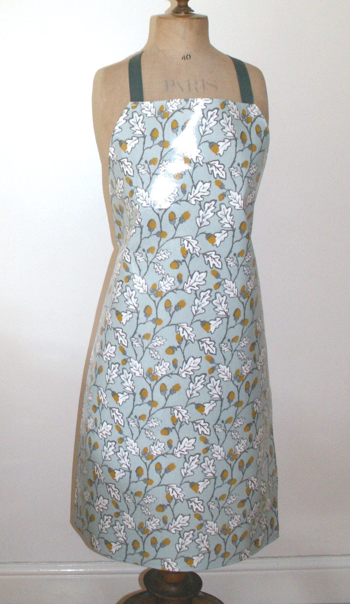 Acorns PVC / Oilcloth Apron Duck Egg & Grey Full Length - Etsy