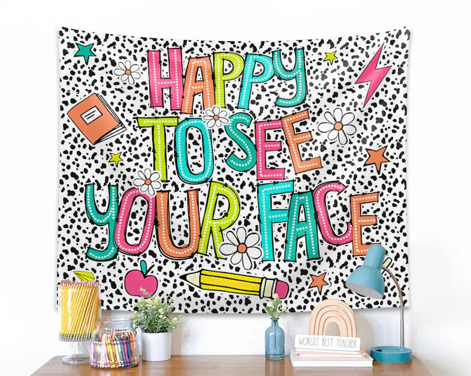 Welcome Back to School Classroom Decor, Happy to See Your Face Tapestry ...