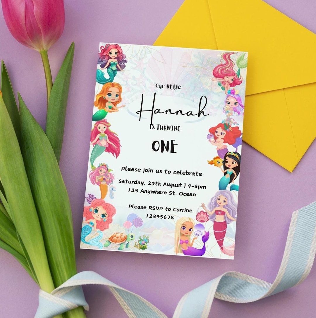 Editable Mermaid Birthday Invitation Template | Underwater-themed Group ...