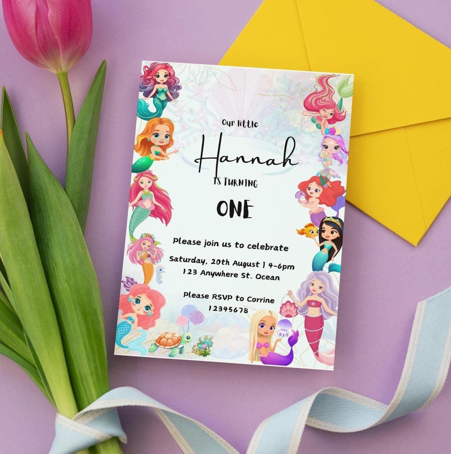 Editable Mermaid Birthday Invitation Template | Underwater-themed Group ...