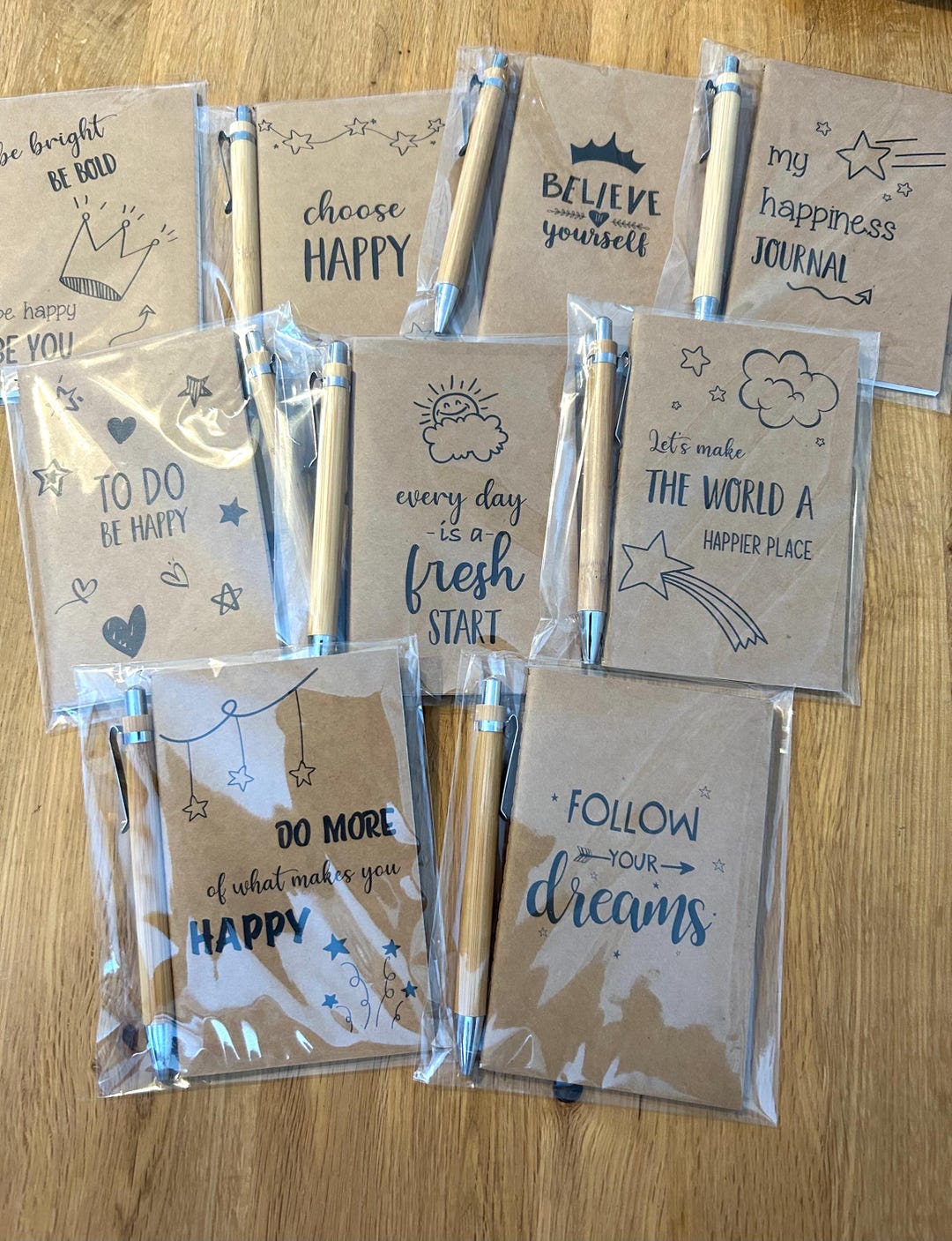 Lined Notebooks With Happy Quotes. Bamboo Pen Included With Blue Ink ...