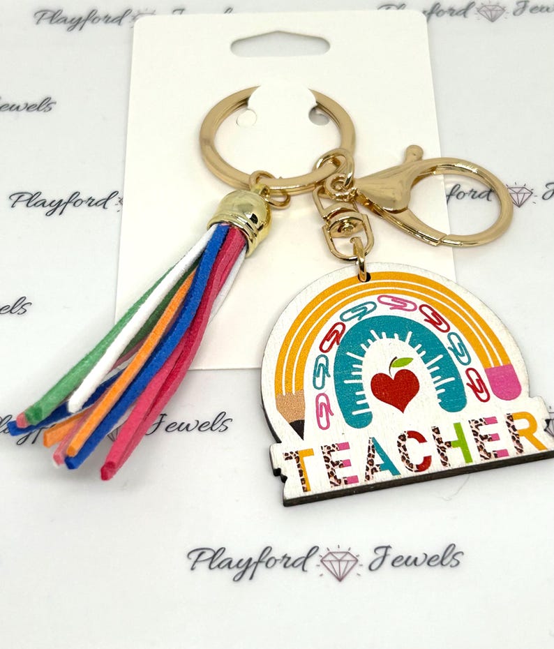 Teacher Wooden Rainbow Shaped Keyring With Tassel. - Etsy