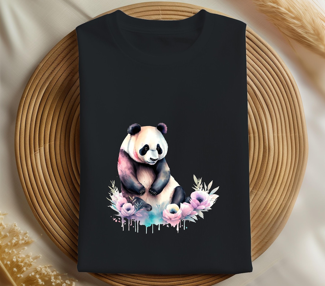 Watercolor Panda T-shirt With Floral Accents, Cute & Artistic Panda Tee ...