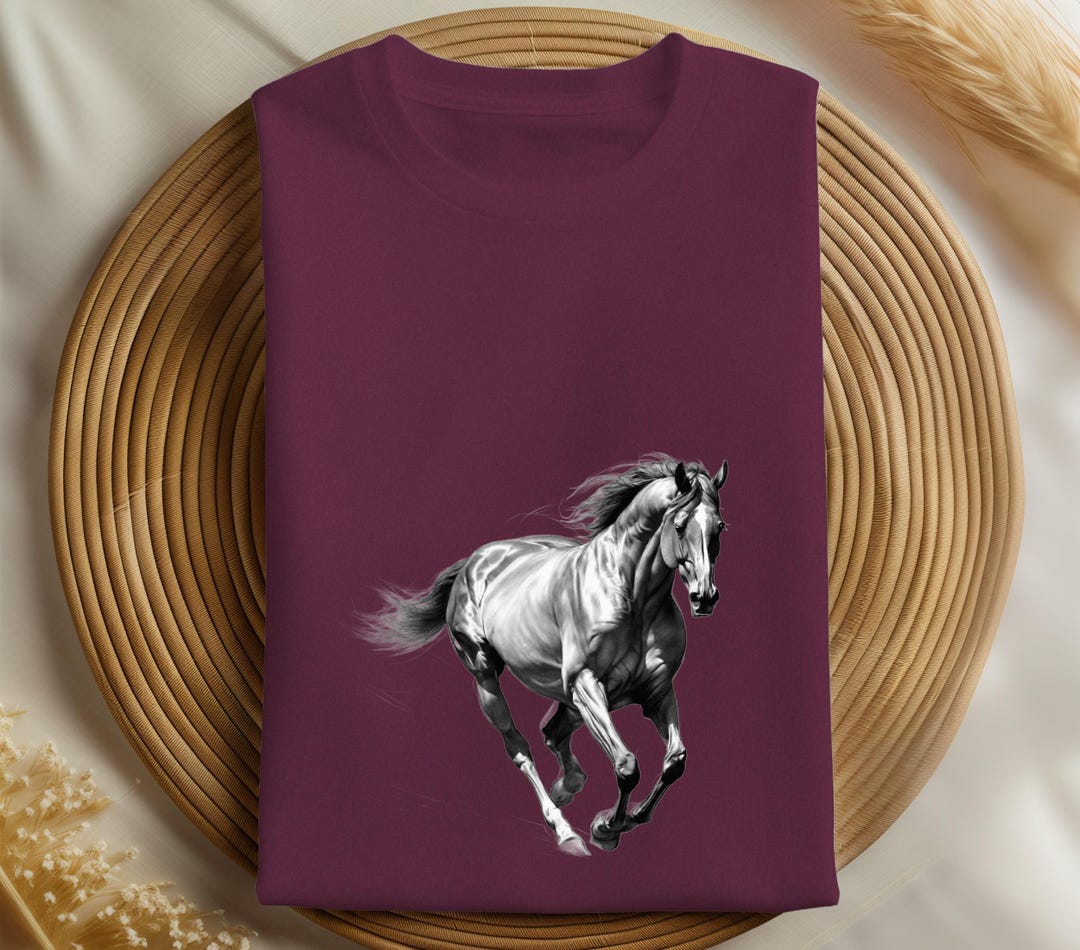 Majestic Running Horse Graphic T-shirt, Elegant Wild Stallion Print Tee ...