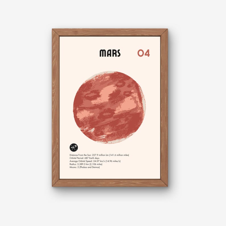 Mars Wall Art Planets Mars Poster Mars Print Mars Photo Digital Minimal ...