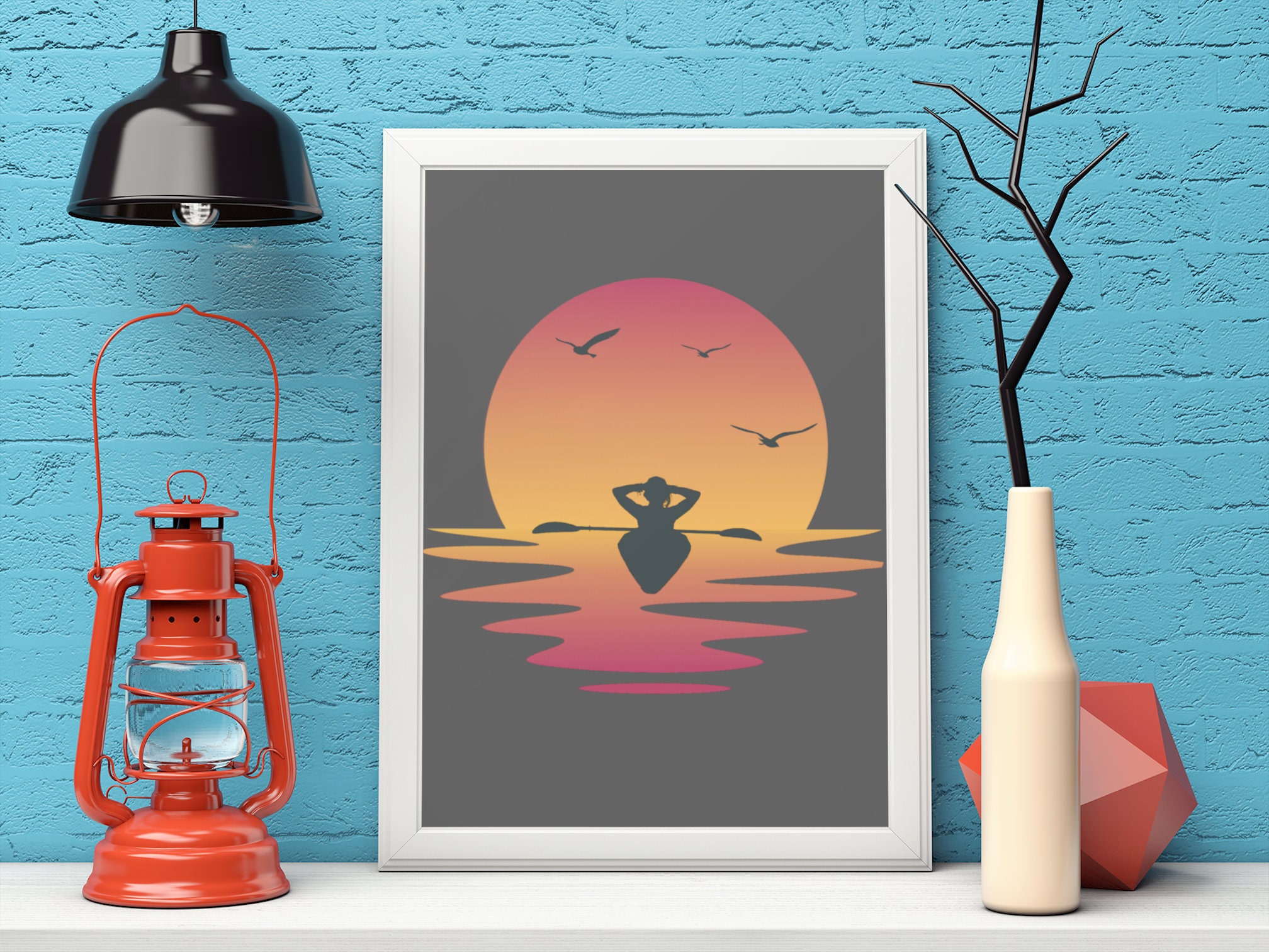 Kayak Sunset Lake Reflection Graphic Svg Png Jpg - Etsy