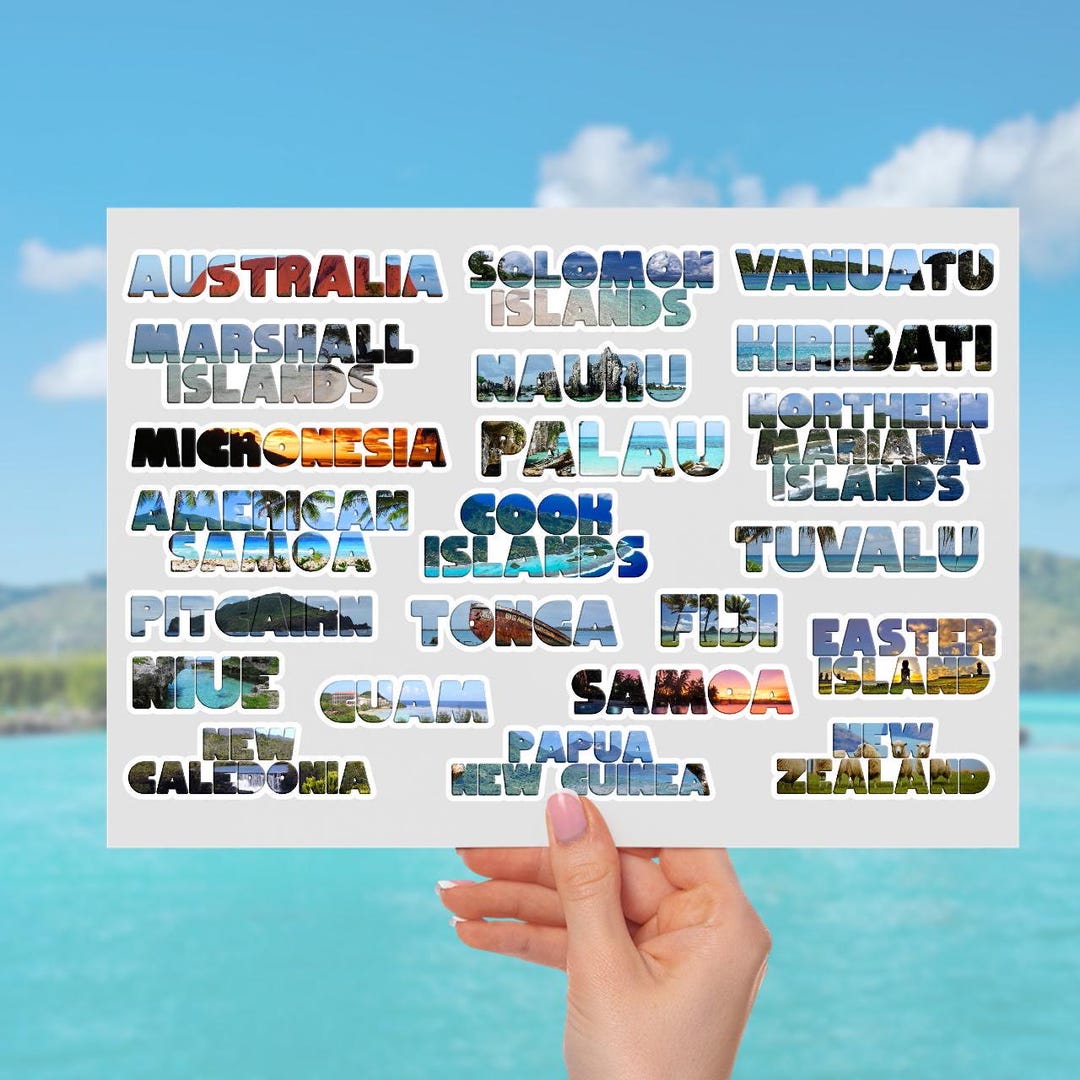 Oceania Countries Sticker Sheet, Australia and Oceanic Islands ...