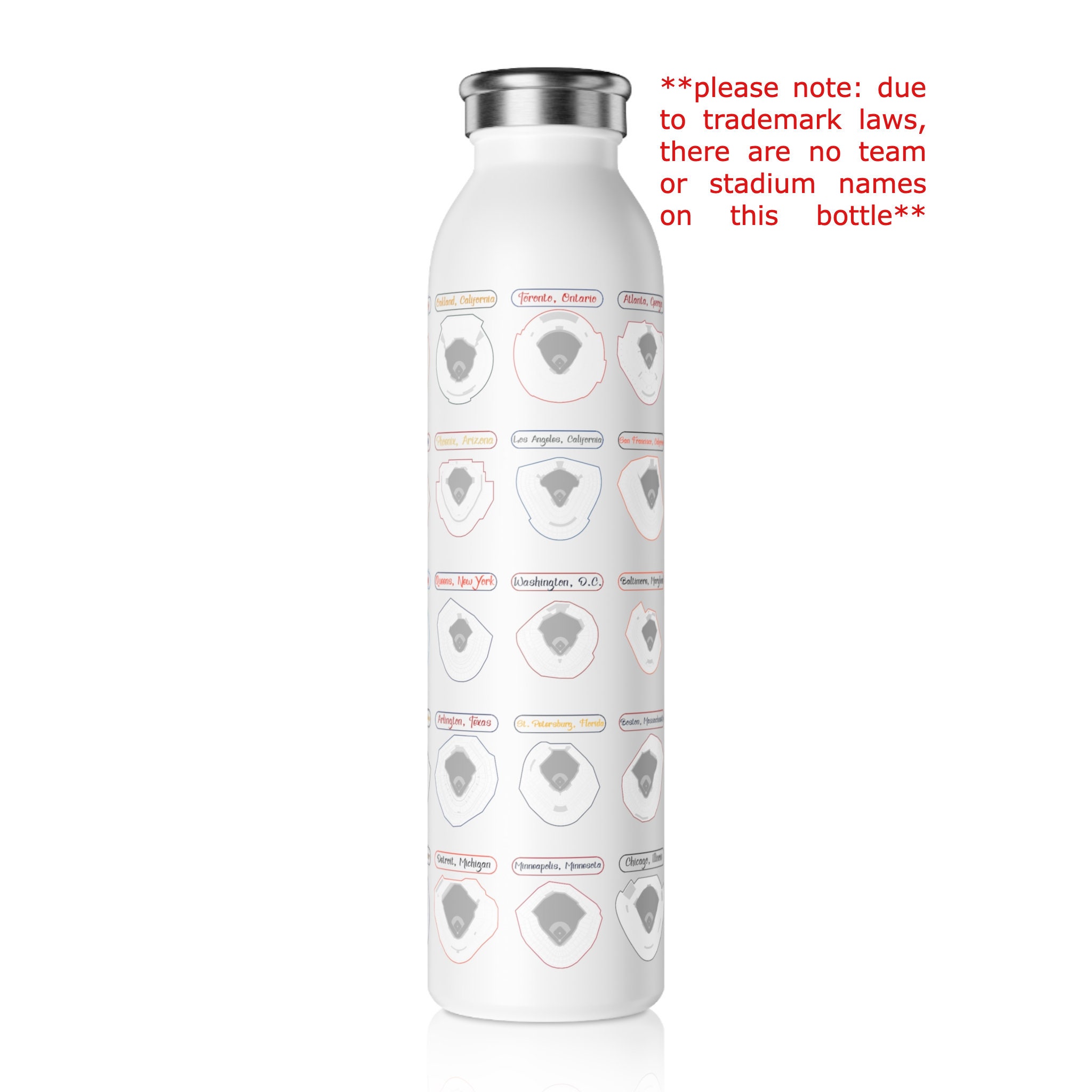 Baseball Stadium Bucket List Water Bottle With Stickers, MLB Diamond ...