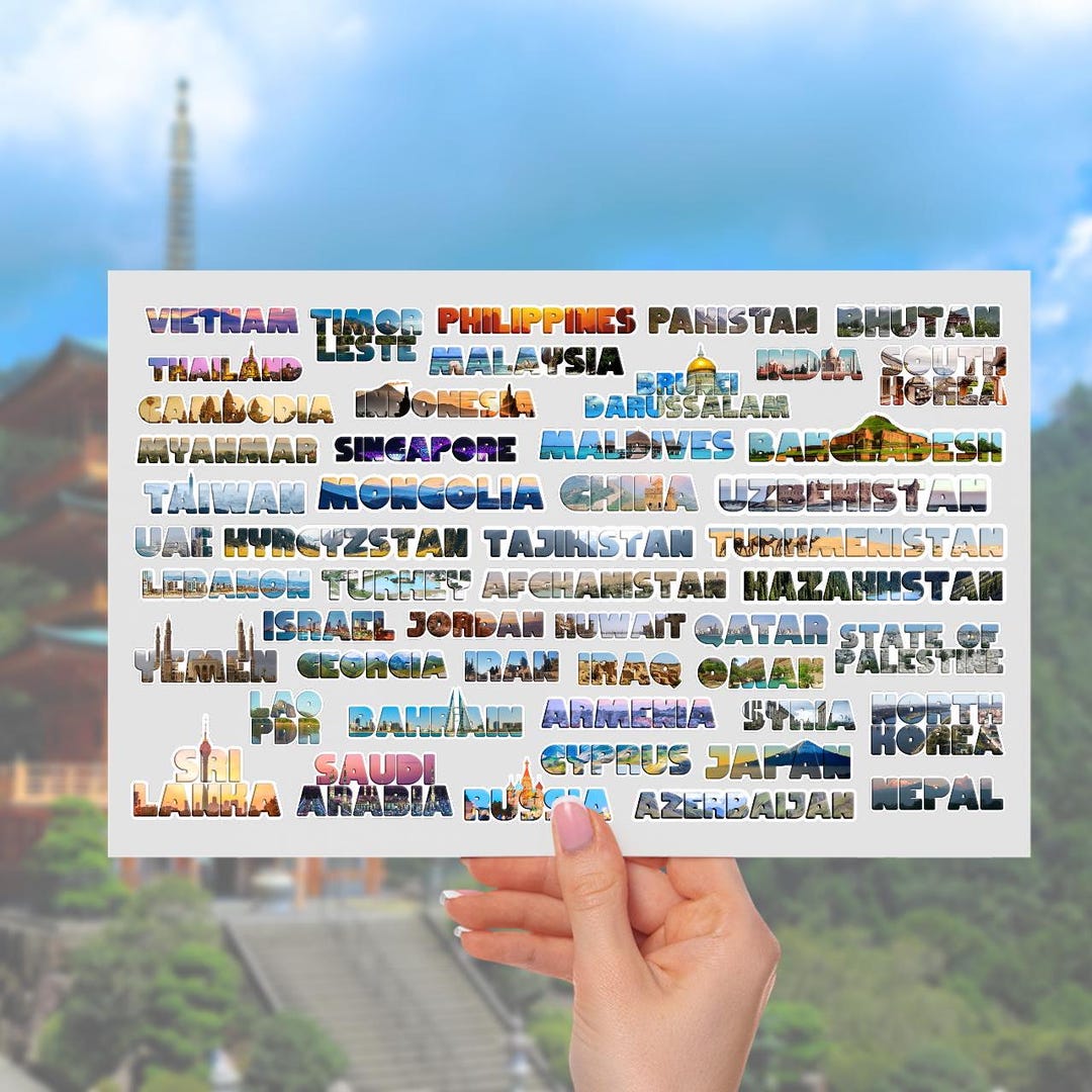 Asia and Middle East Countries Sticker Sheet, Gift for Travelers, World ...