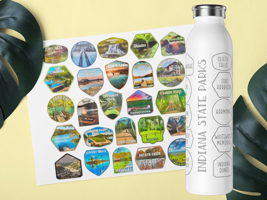 Indiana Checklist Water Bottle With Stickers, Travel Tracker Mug Map ...