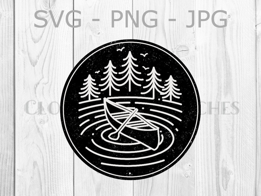 Canoe Lake Outdoor Graphic, Kayak Svg, Pine Tree Png, Nature Black and ...