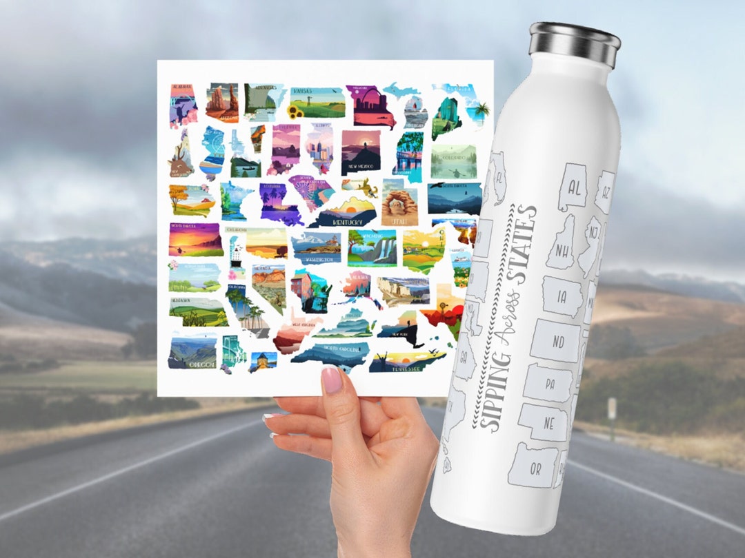 United States Checklist Water Bottle With Stickers, Travel Tracker Mug ...