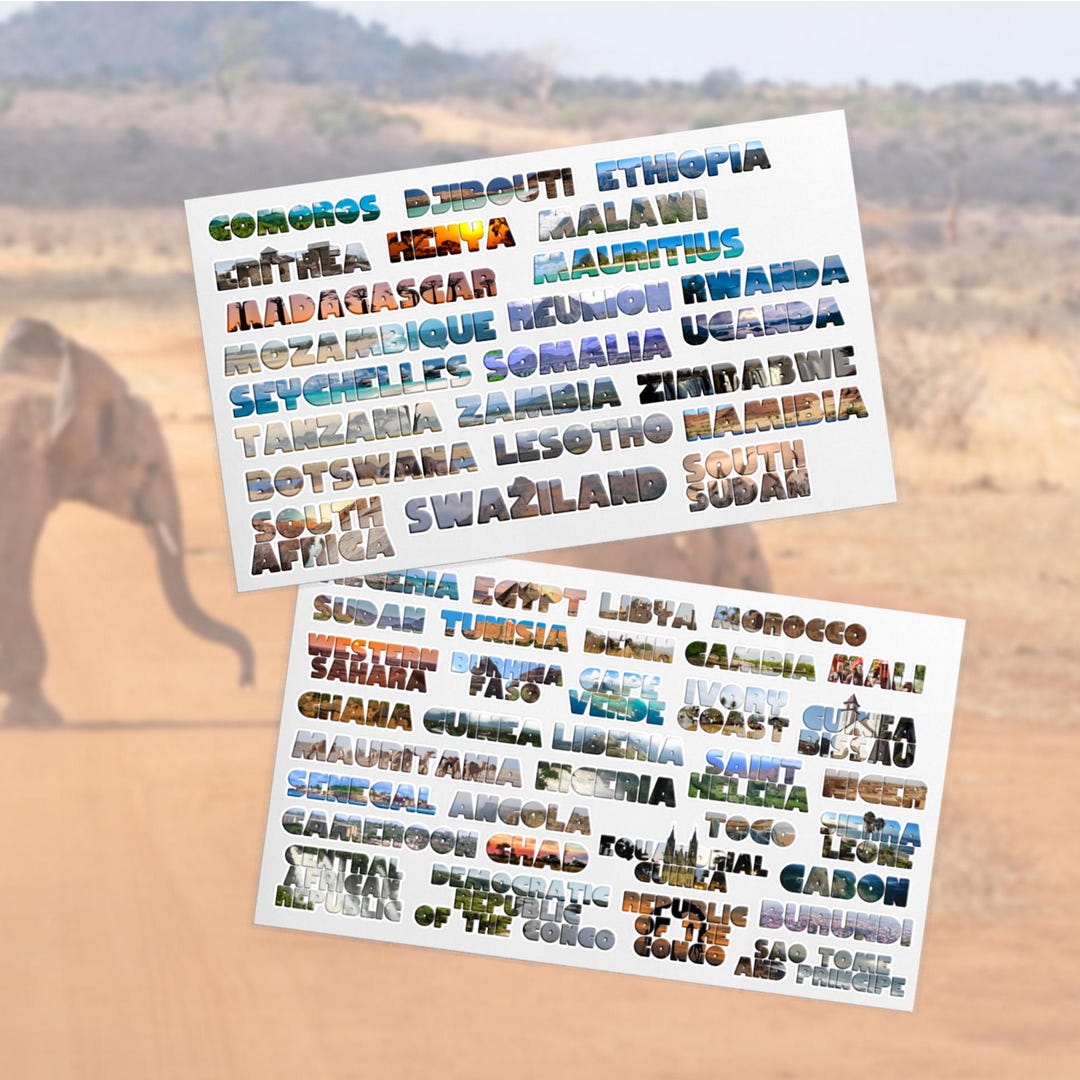 Africa Countries Sticker Sheet, Safari Landscape Souvenir, Gift for ...