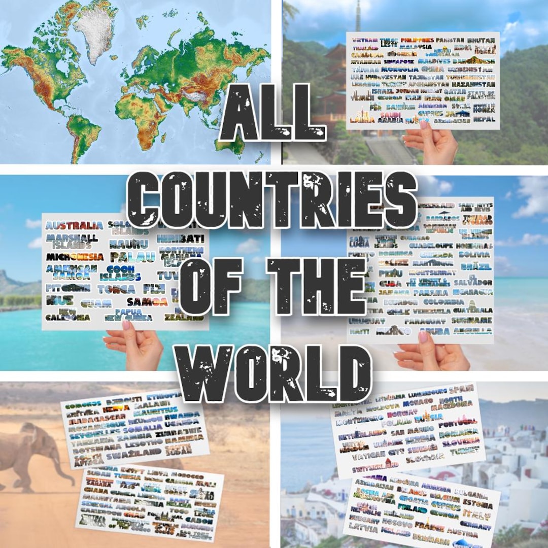 All World Countries Sticker Sheet, Americas, Asia, Europe, Africa ...