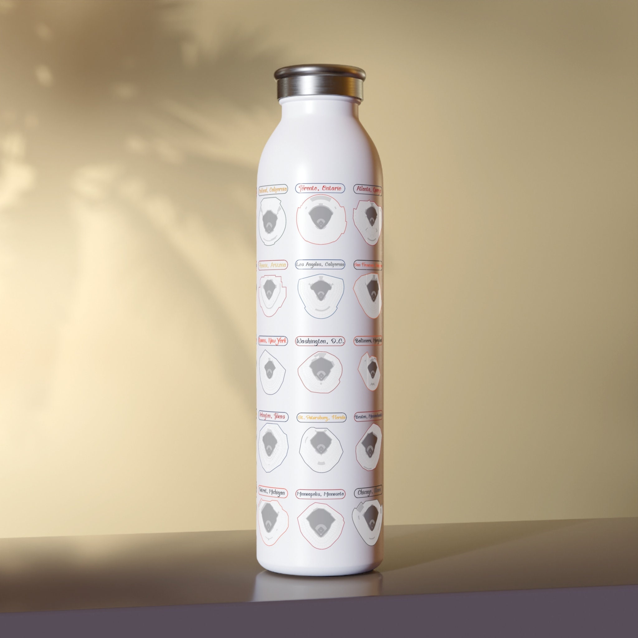 Baseball Stadium Bucket List Water Bottle With Stickers, MLB Diamond ...