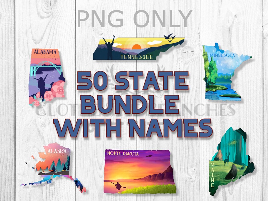 50 States Landscape Graphic Bundle, Fifty United States Sublimation ...