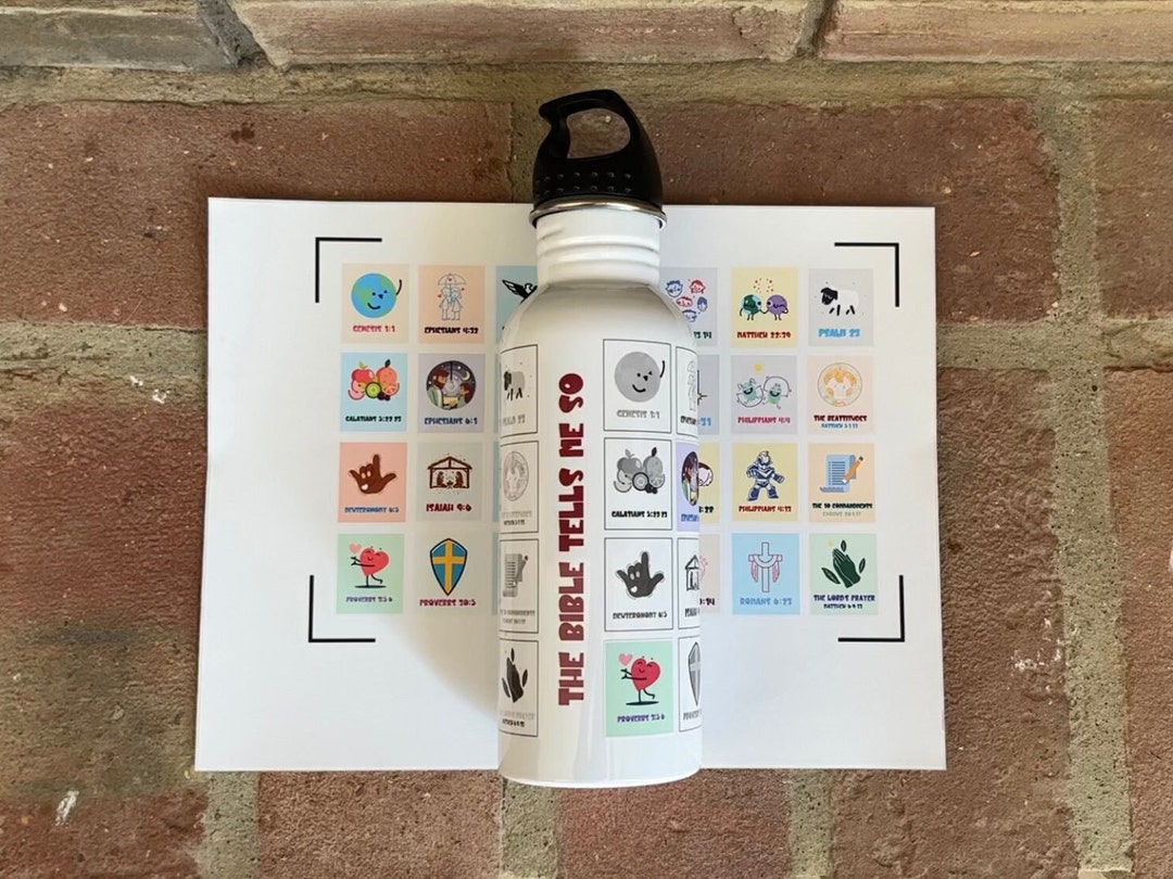 Kids Bible Bucket List Water Bottle With Stickers Scripture - Etsy