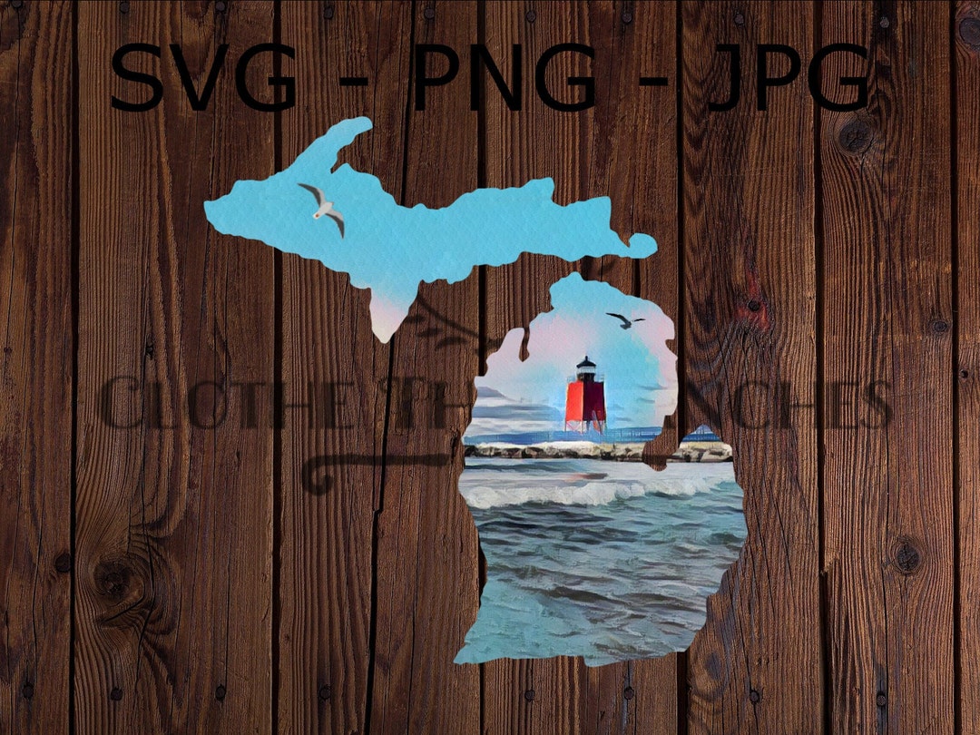 State Michigan Graphic, Png, Svg, Jpg, Lighthouse Lake Sublimation - Etsy