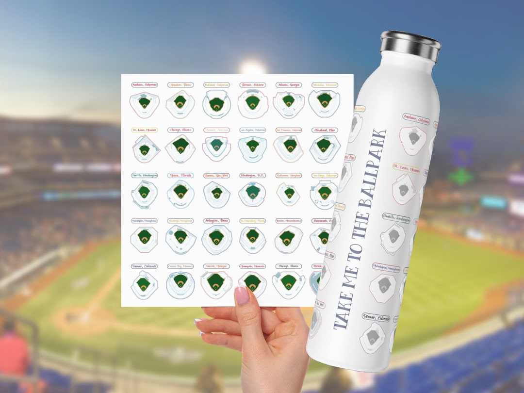 Baseball Stadium Bucket List Water Bottle With Stickers, MLB Diamond ...