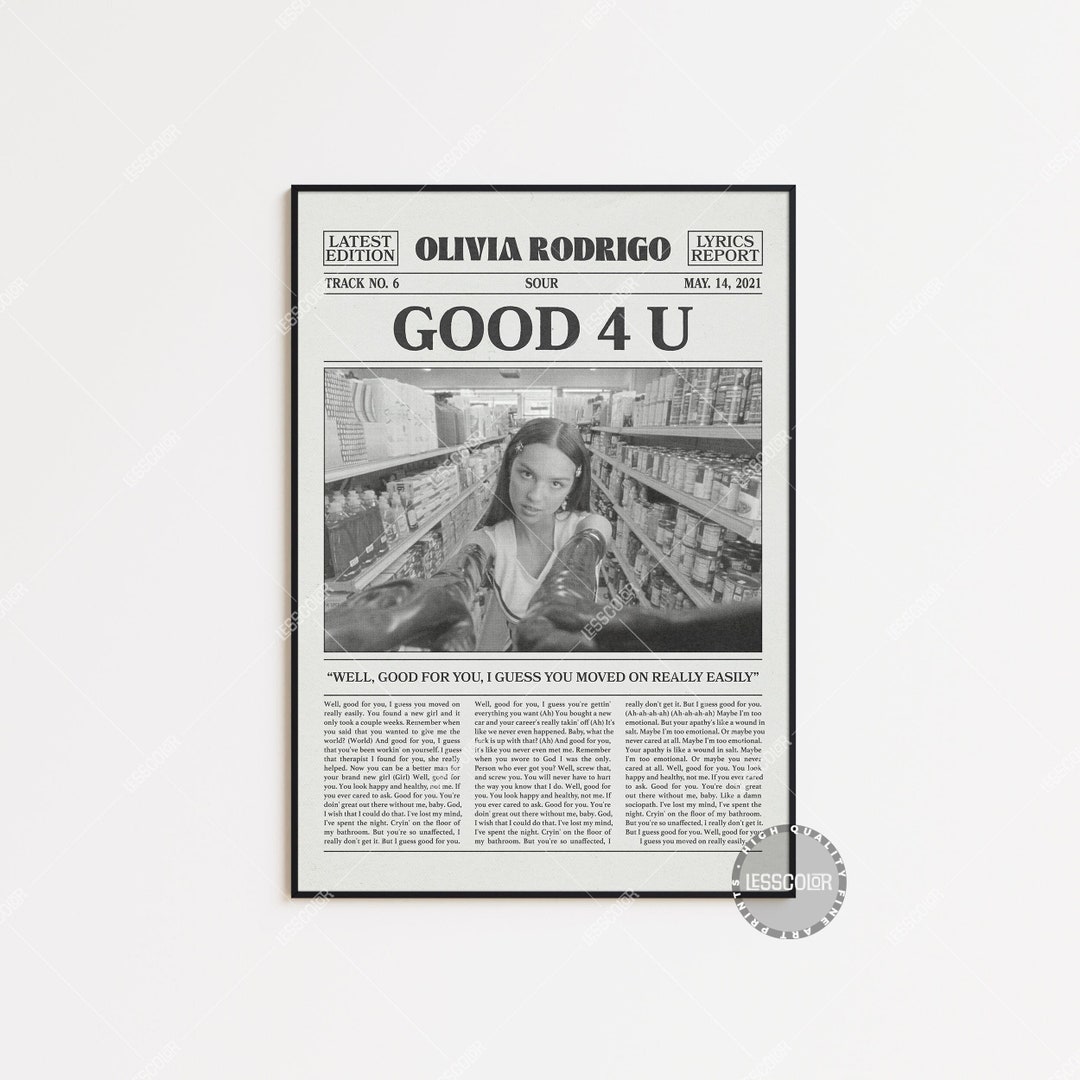 Olivia Rodrigo Retro Newspaper Print, Good 4 U Poster, Good 4 U Lyrics ...