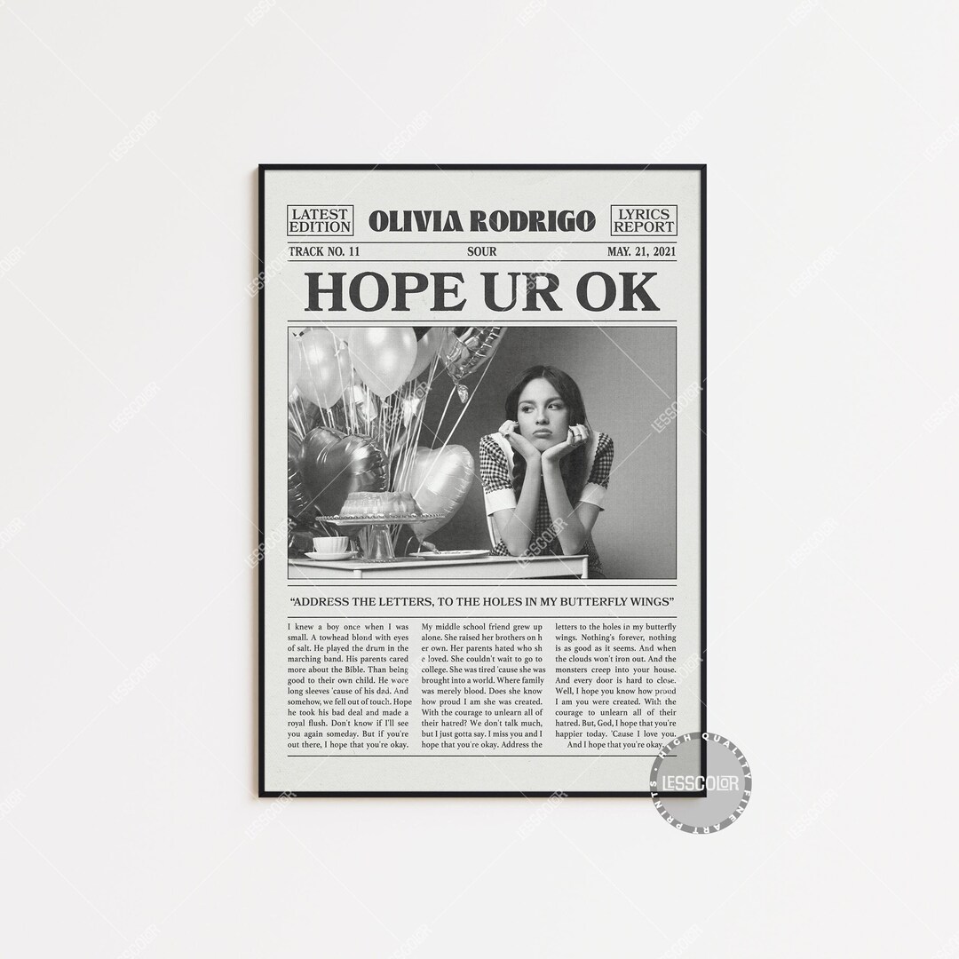 Olivia Rodrigo Retro Newspaper Print, Hope Ur Ok Poster, Hope Ur Ok ...
