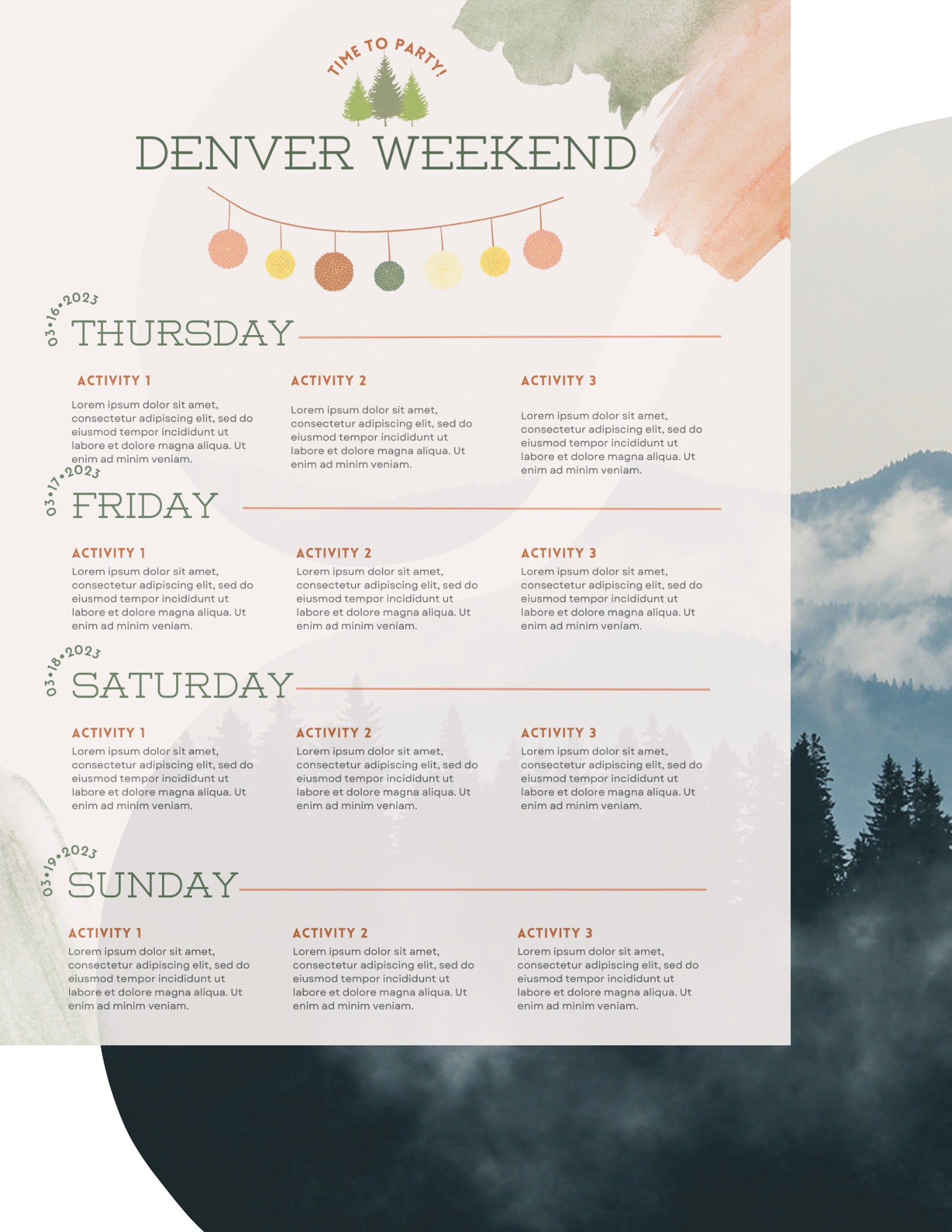 Editable Weekend Itinerary Template, Canva DIY (digital Download) - Etsy