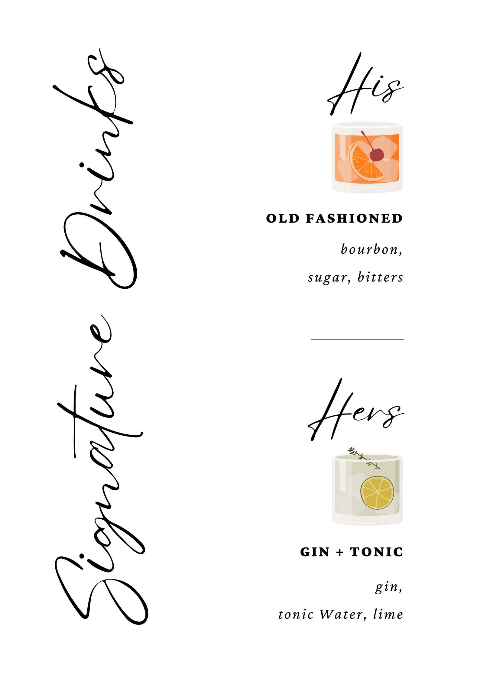 Minimalistic Cursive Wedding Drinks Menu Template - Etsy