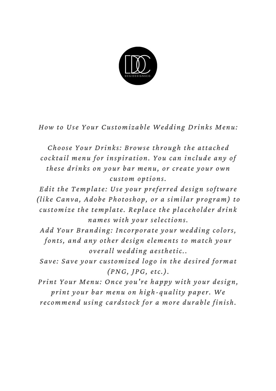 Minimalistic Cursive Wedding Drinks Menu Template - Etsy