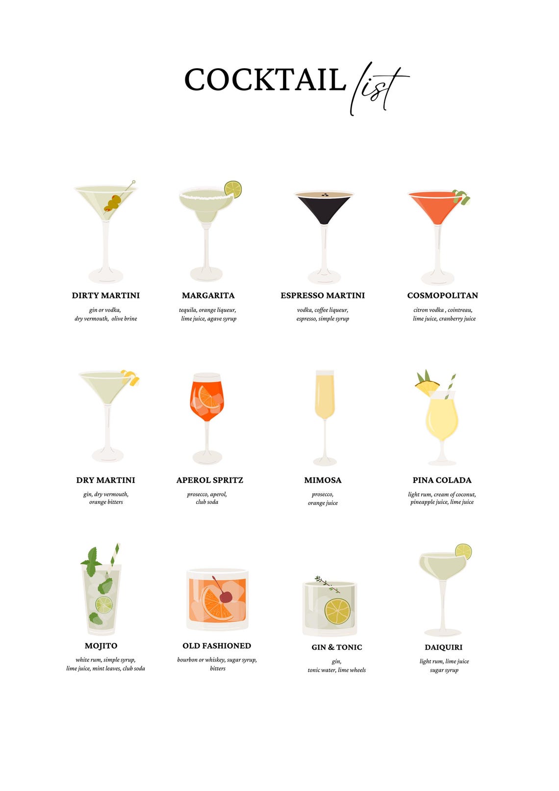 Minimalistic Cursive Wedding Drinks Menu Template - Etsy
