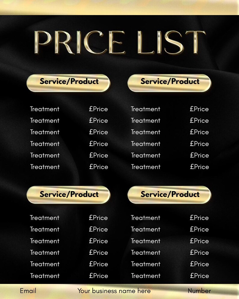 Pre-made Editable Price List| Black and Gold| Canva Editable - Etsy