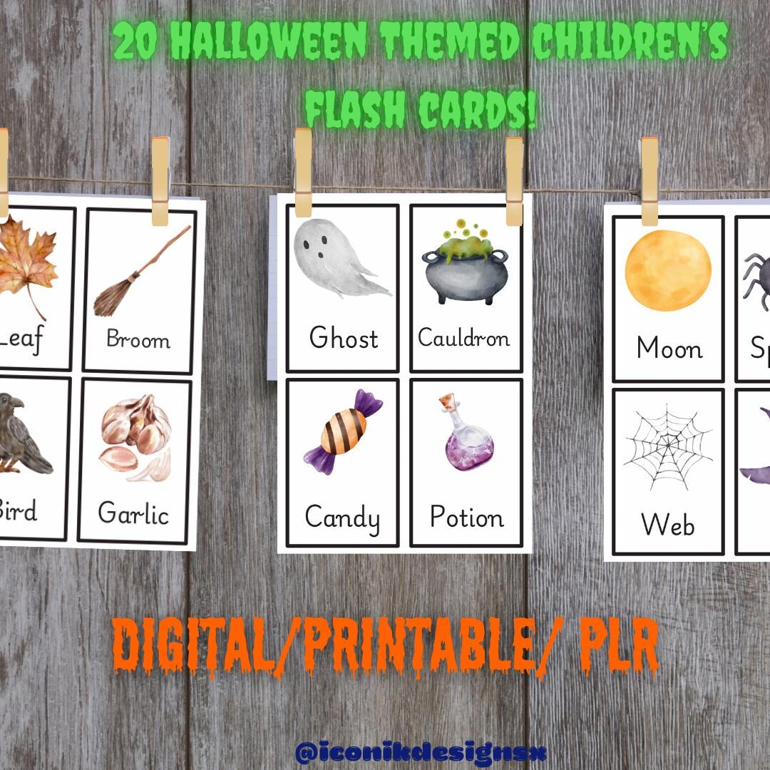 Halloween Flash Cards Editable Printable Digital Download PLR Childrens ...