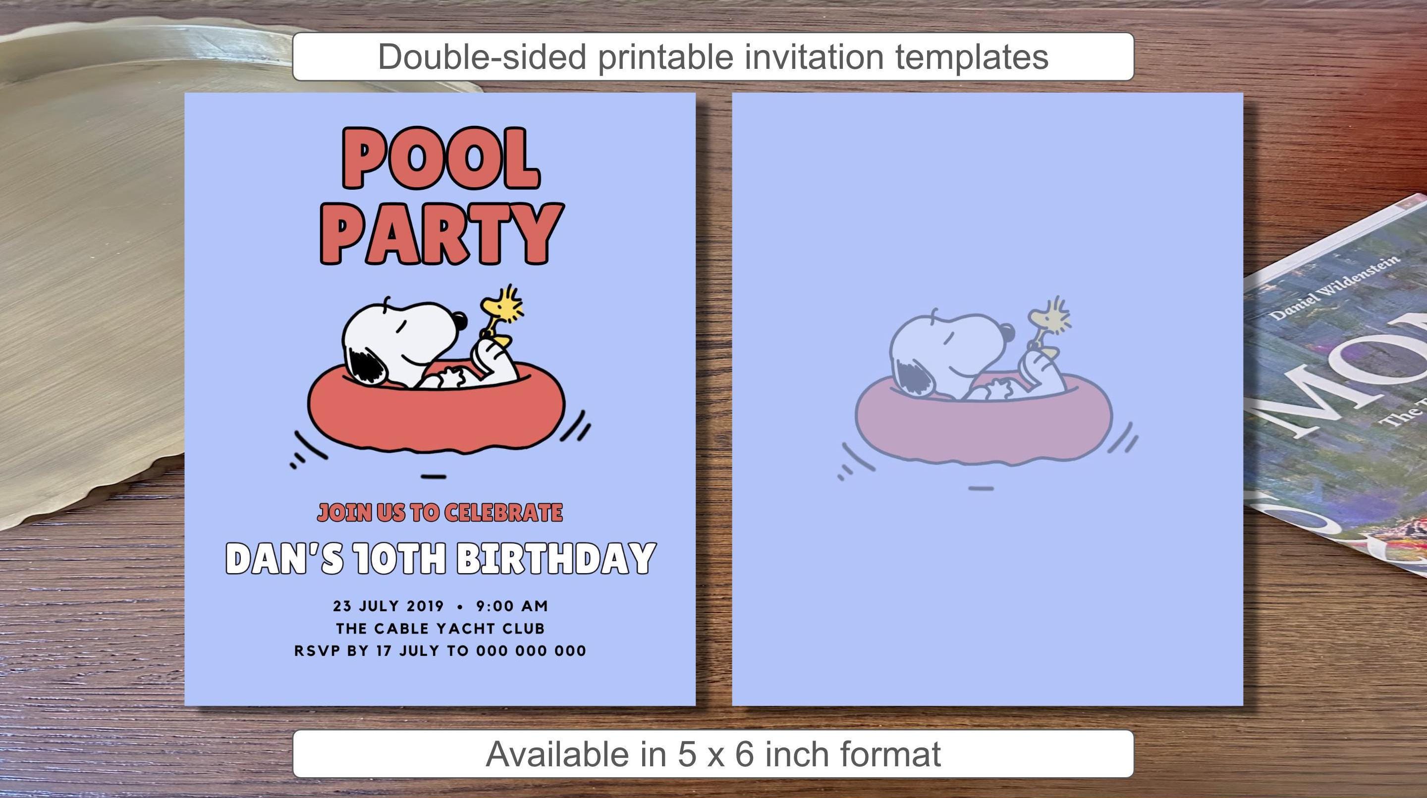 Snoopy Pool Party Birthday Invitation Canva Template, Printable ...