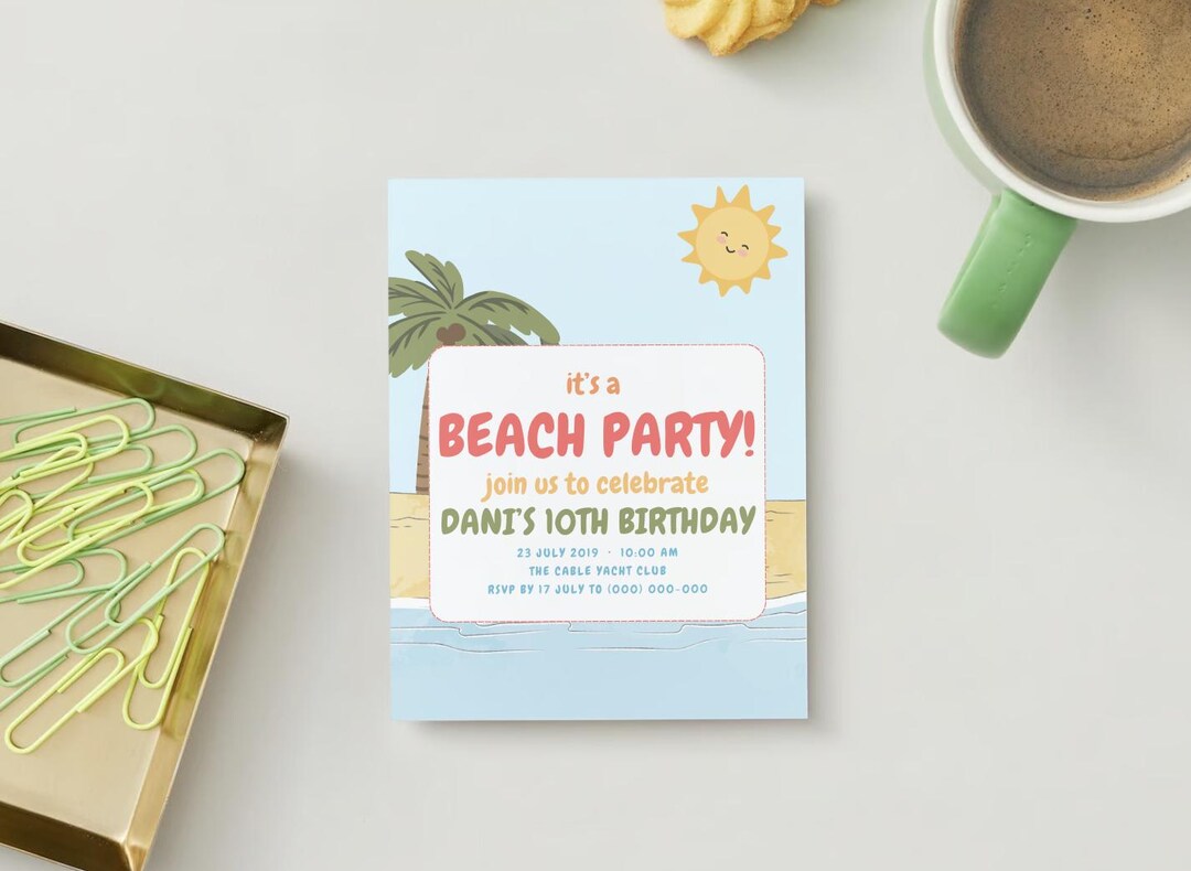 Printable, Editable, Summer Themed Birthday Party Invitation, Instant ...