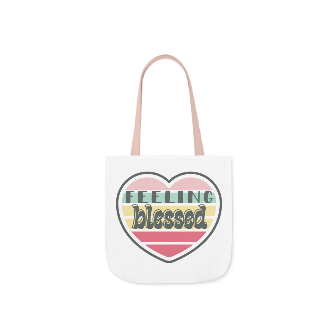 Canvas Tote Bag, Feeling Blessed Heart Design, Retro Colors, 3-color ...