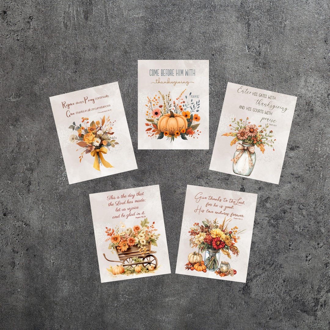 5 Pack Christian Greeting Cards, Fall Floral Bible Verse Notecards ...