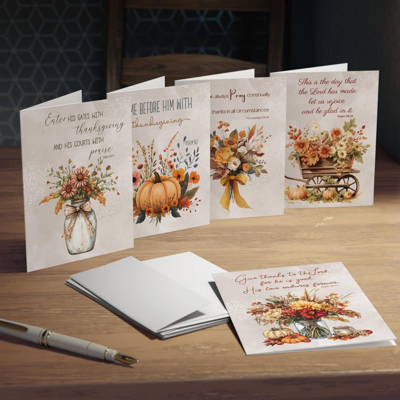 5 Pack Christian Greeting Cards, Fall Floral Bible Verse Notecards ...