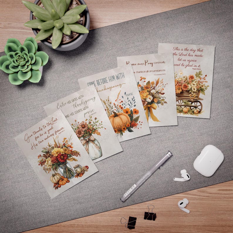 5 Pack Christian Greeting Cards, Fall Floral Bible Verse Notecards ...