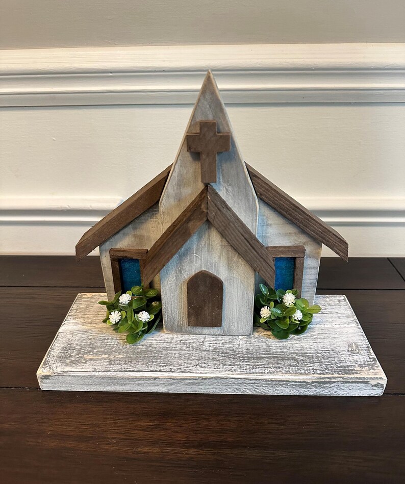 Handcrafted Wooden Church With Stained Glass Windows - Etsy