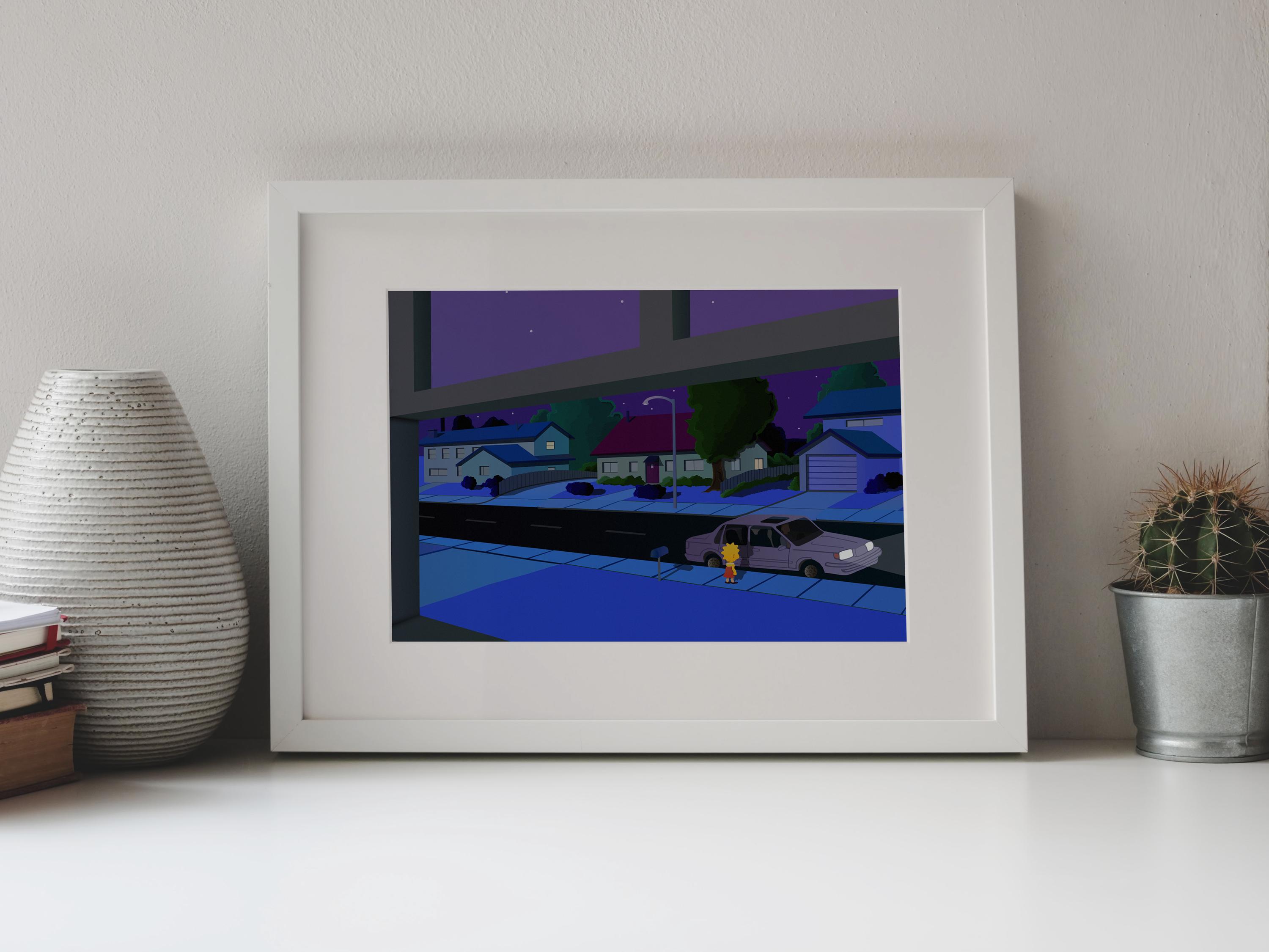 The Simpsons Suburban Night Time Print - Cartoon - Nostalgic Print ...